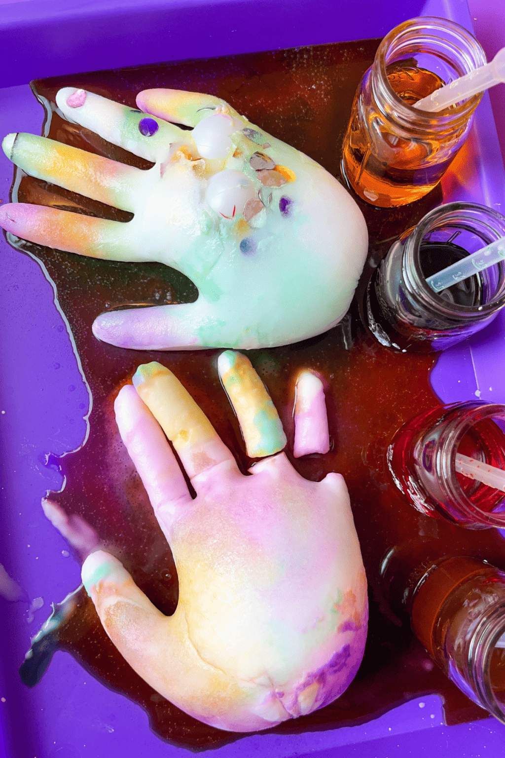 Frozen Halloween Hands Science Experiment for Kids - Friends Art Lab