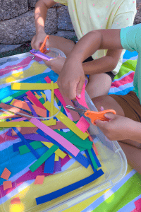 Confetti Sensory Bin - Preschool Cutting Activity - Friends Art Lab