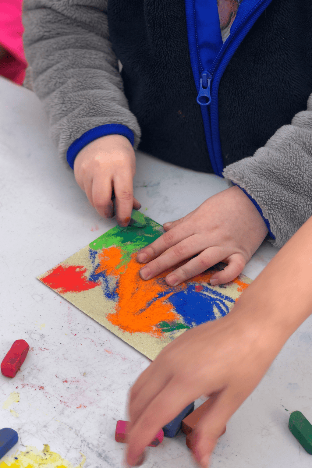 Chalk Pastels and Sandpaper - Messy Preschool Art - Friends Art Lab