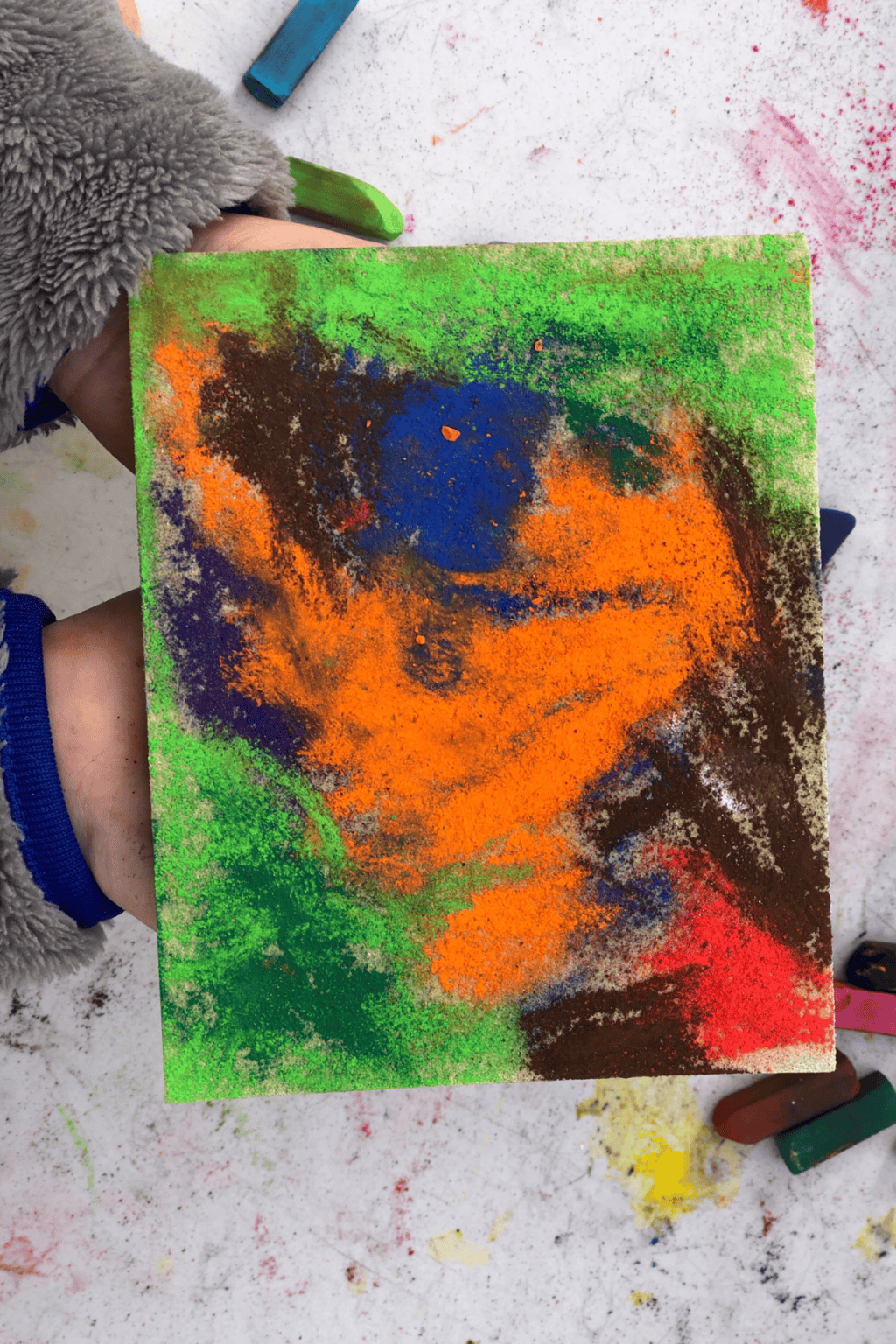 Chalk Pastels and Sandpaper - Messy Preschool Art - Friends Art Lab