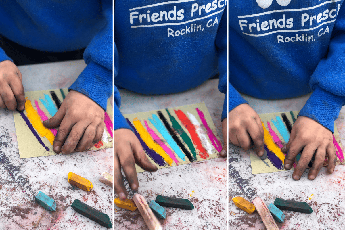 Chalk Pastels and Sandpaper - Messy Preschool Art - Friends Art Lab