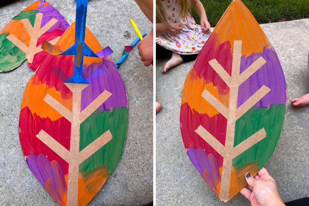 Giant Cardboard Leaf Craft – Preschool Fall Art Project - Friends Art Lab