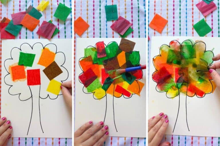Bleeding tissue paper fall tree art - Friends Art Lab