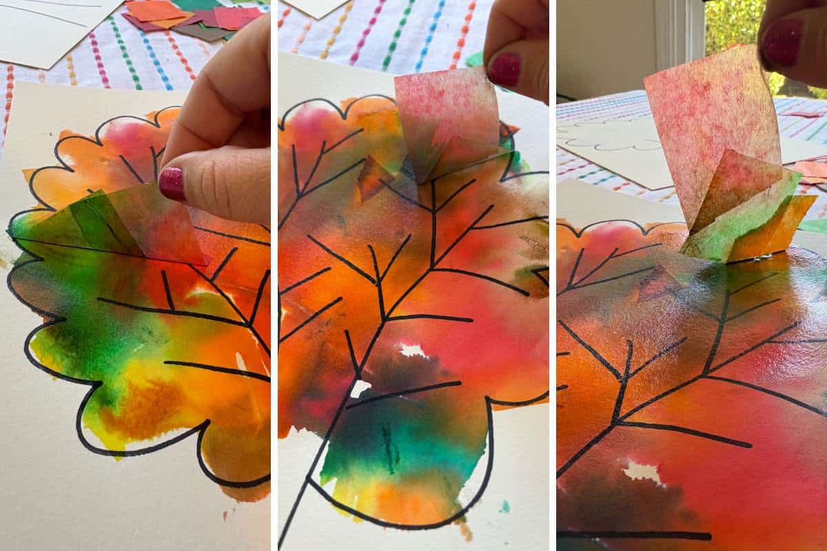 Bleeding tissue paper fall tree art - Friends Art Lab