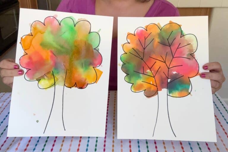 Bleeding tissue paper fall tree art - Friends Art Lab