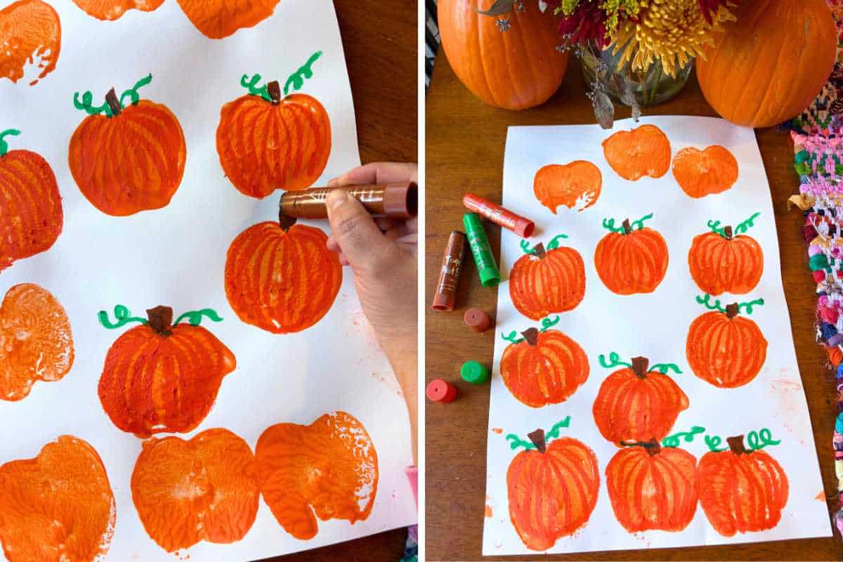 Apple Pumpkin Prints - Easy Fall Process Art for Kids - Friends Art Lab