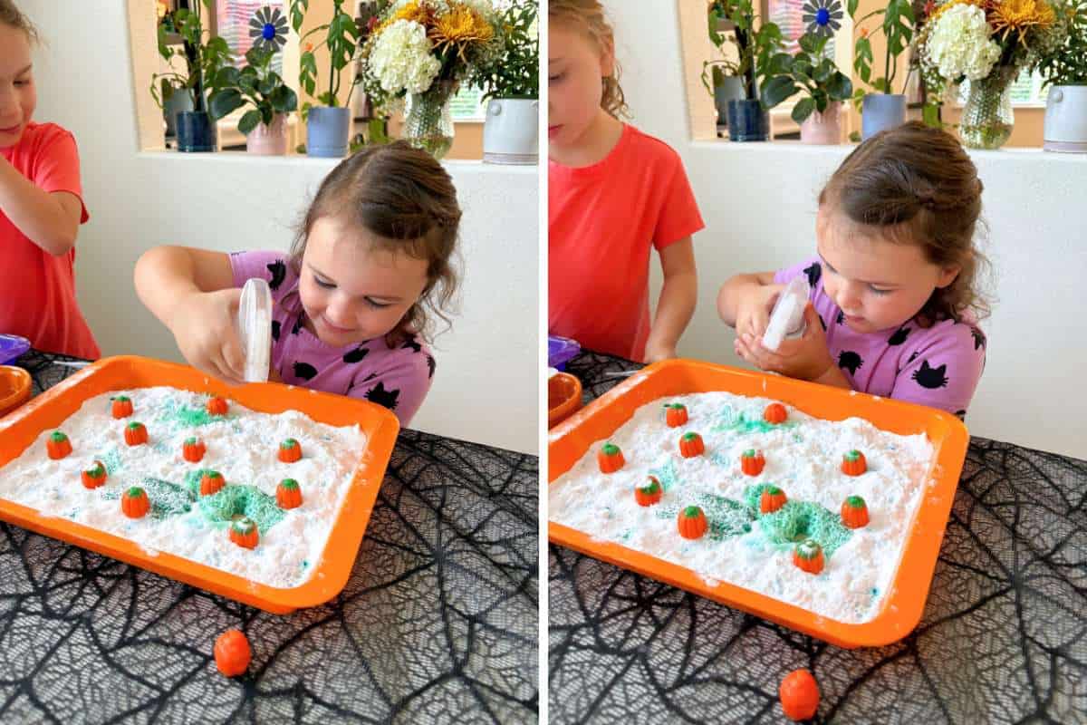 Pumpkin Patch Baking Soda and Vinegar Experiment - Friends Art Lab