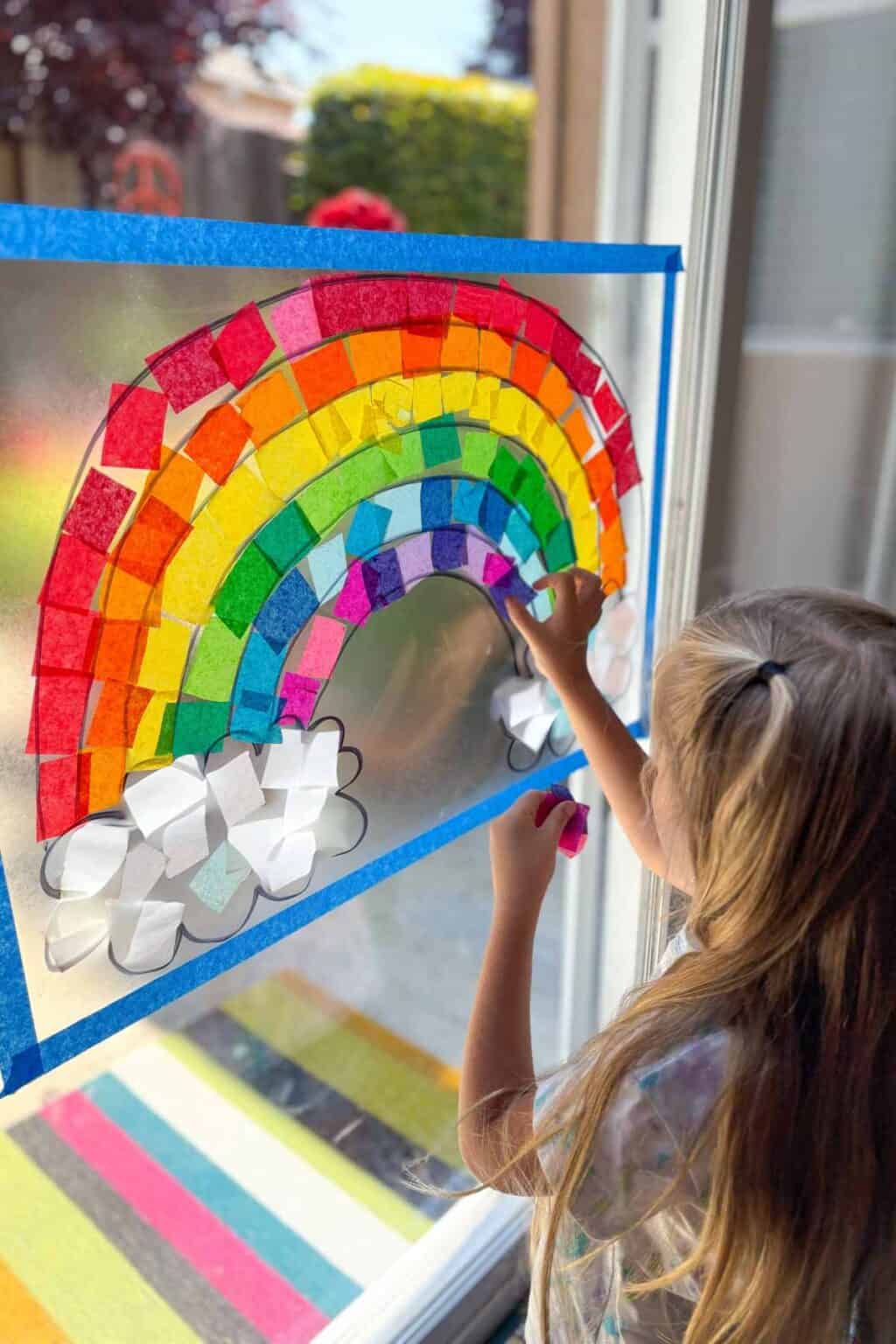 Tissue Paper Rainbow Craft with Contact Paper - Friends Art Lab